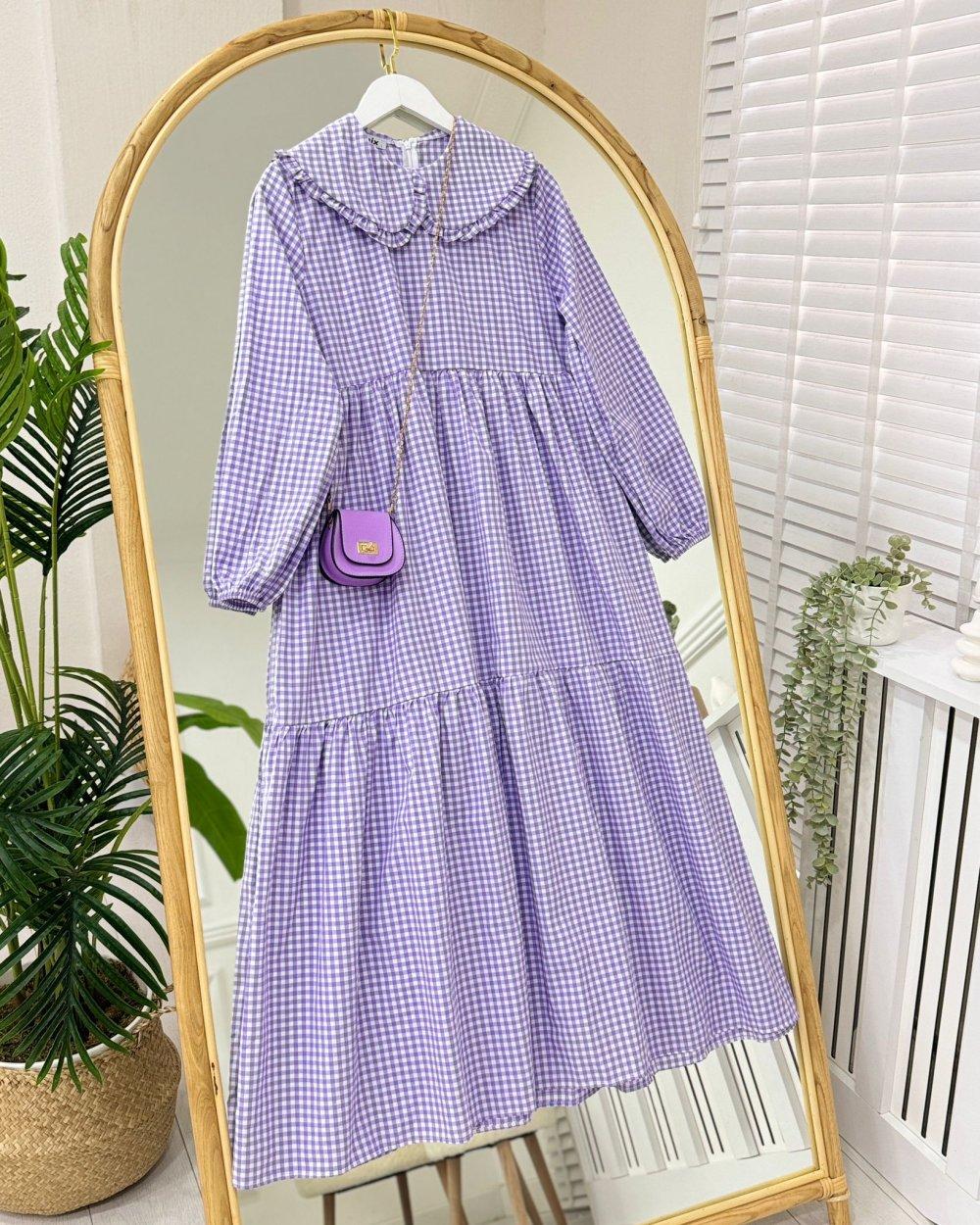 Plaid Elbise lila yeni sezon tesettür giyim
